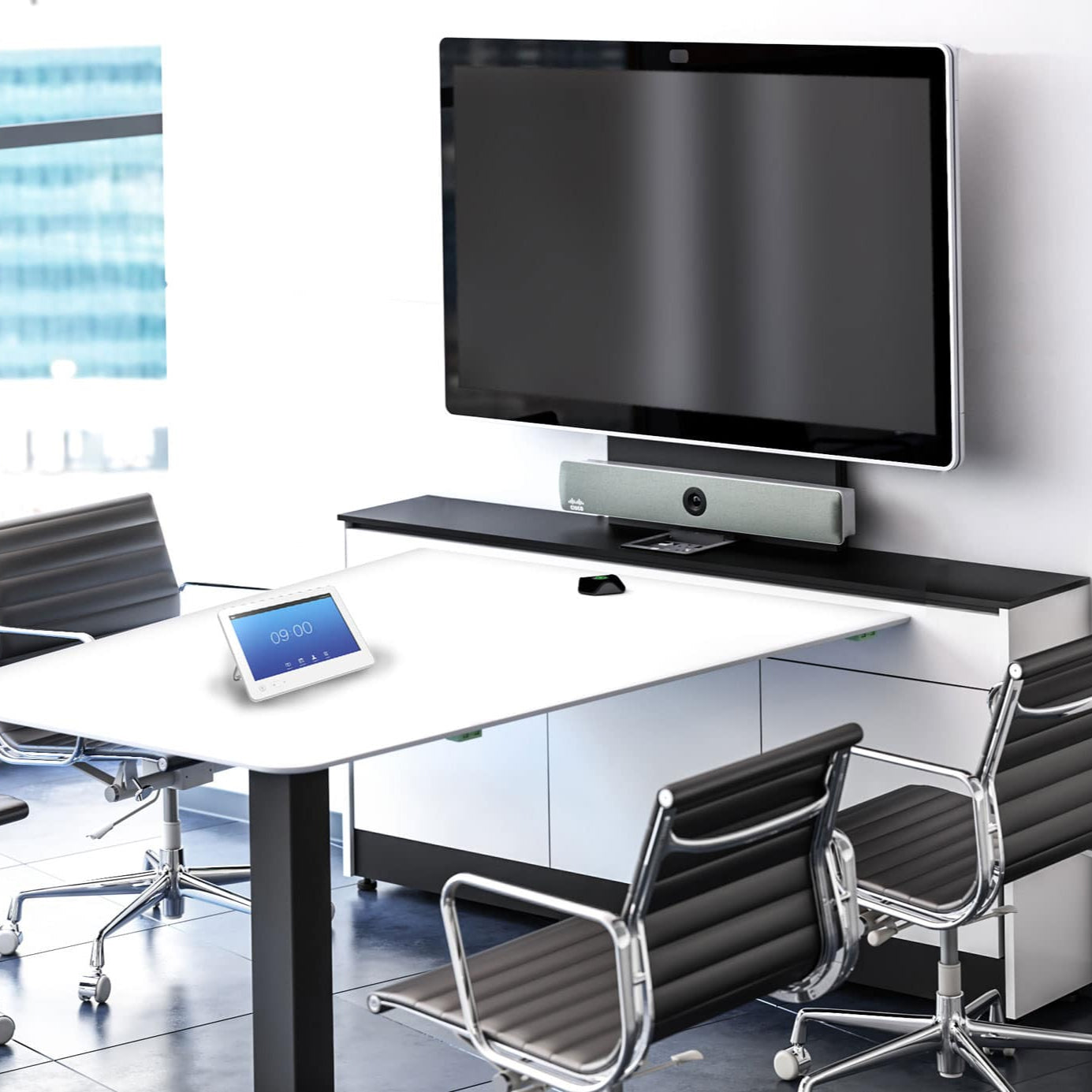 Unifi Huddle™ Table with TV Mount and AV Cabinet